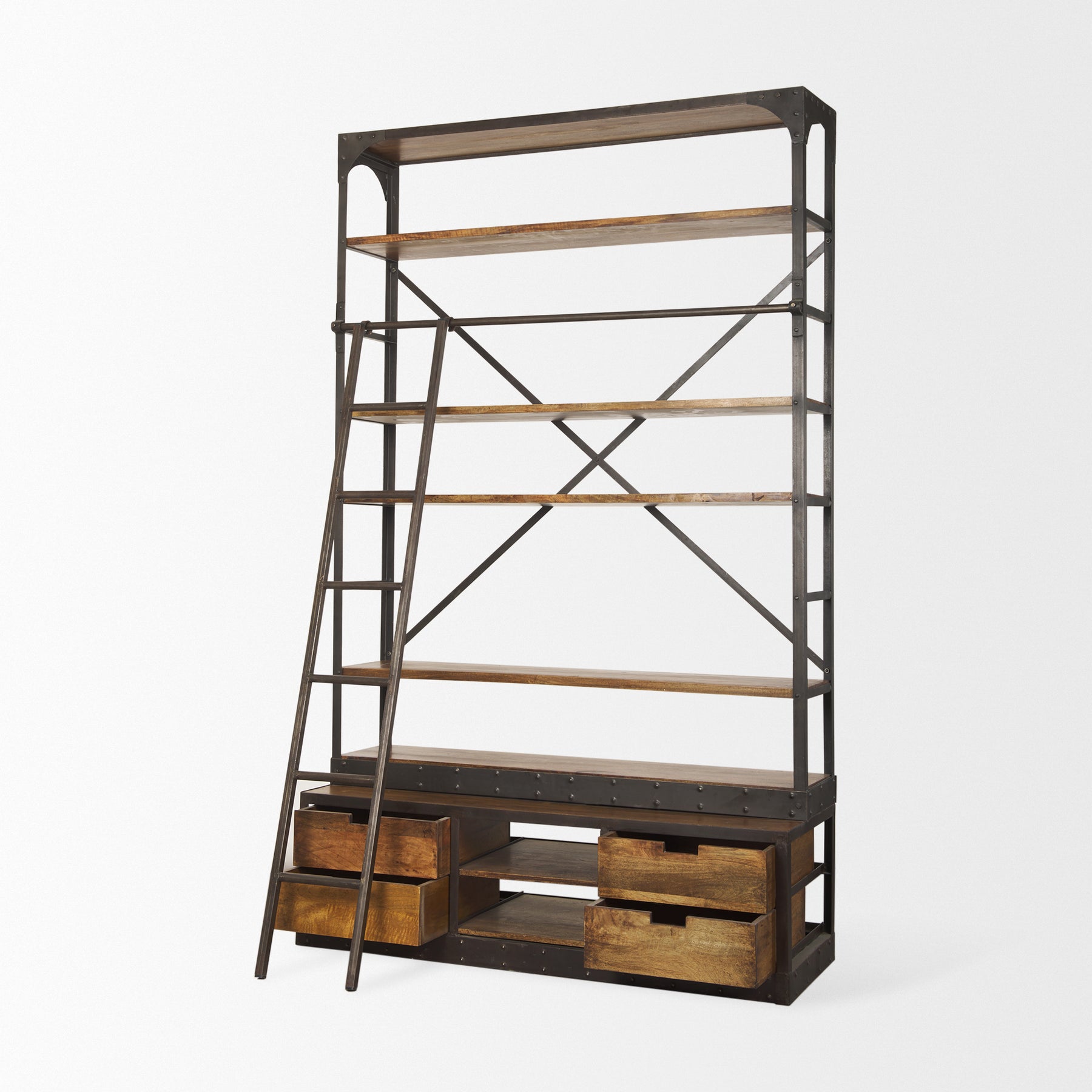 Brodie Wide Bookcase | Solid wood & Ironn | Industrial - The Urban Settler